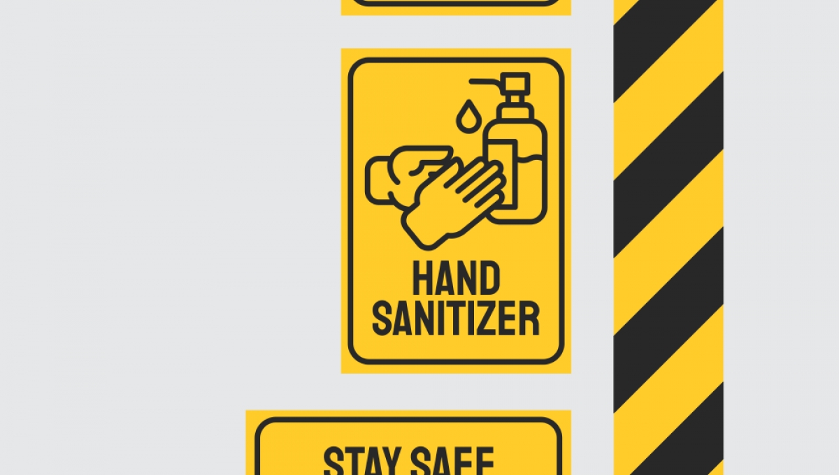 COVID-19 safety sign - Wear mask, Hand sanitizer | Hand sanitizer ...