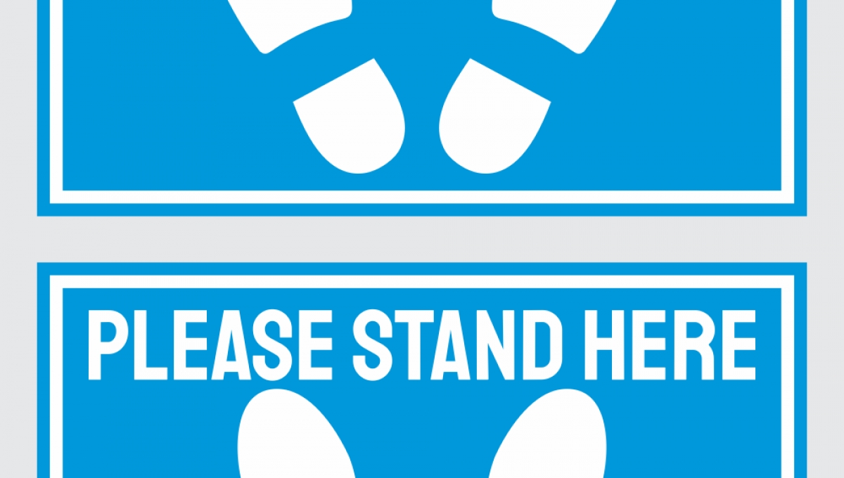 Please stand here floor sign - blue | Floor sign | Covid-19 | Floor ...