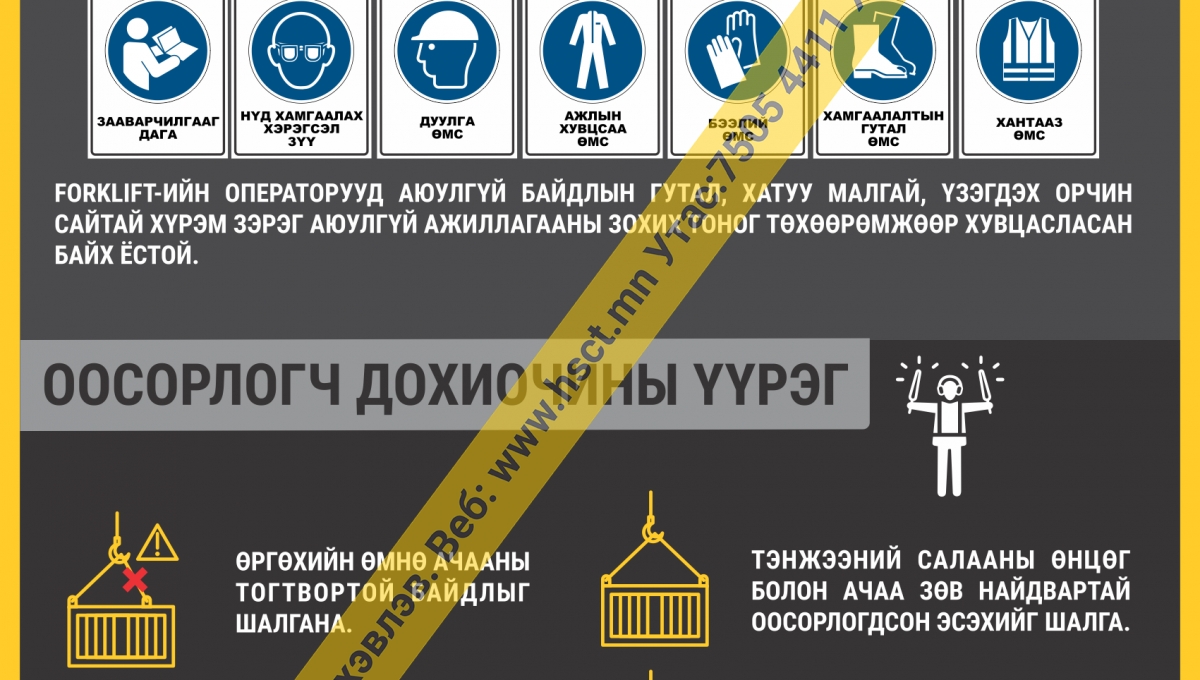 Өргөлтийн ажил Оосорлогч дохиочны үүрэг ХАБ ын самбар Safety Board