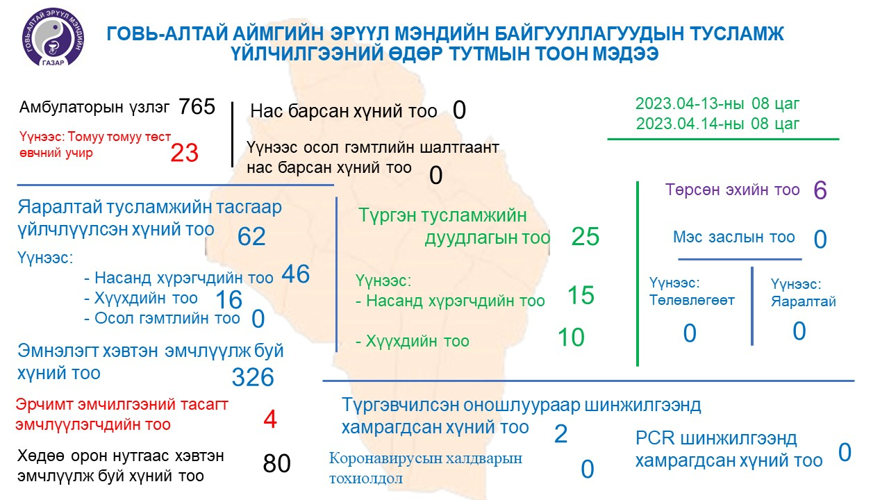 Эрүүл мэндийн байгууллагуудын тусламж үйлчилгээний өдөр тутмын тоон