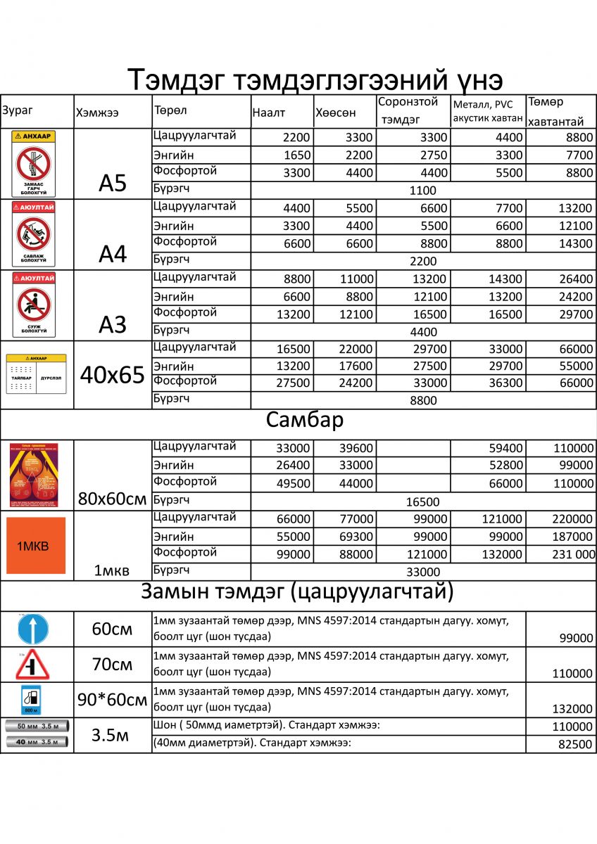 Замын тэмдэг болон тэмдэг тэмдэглэгээний үнэ Эйч Эс Си Ти ХХК